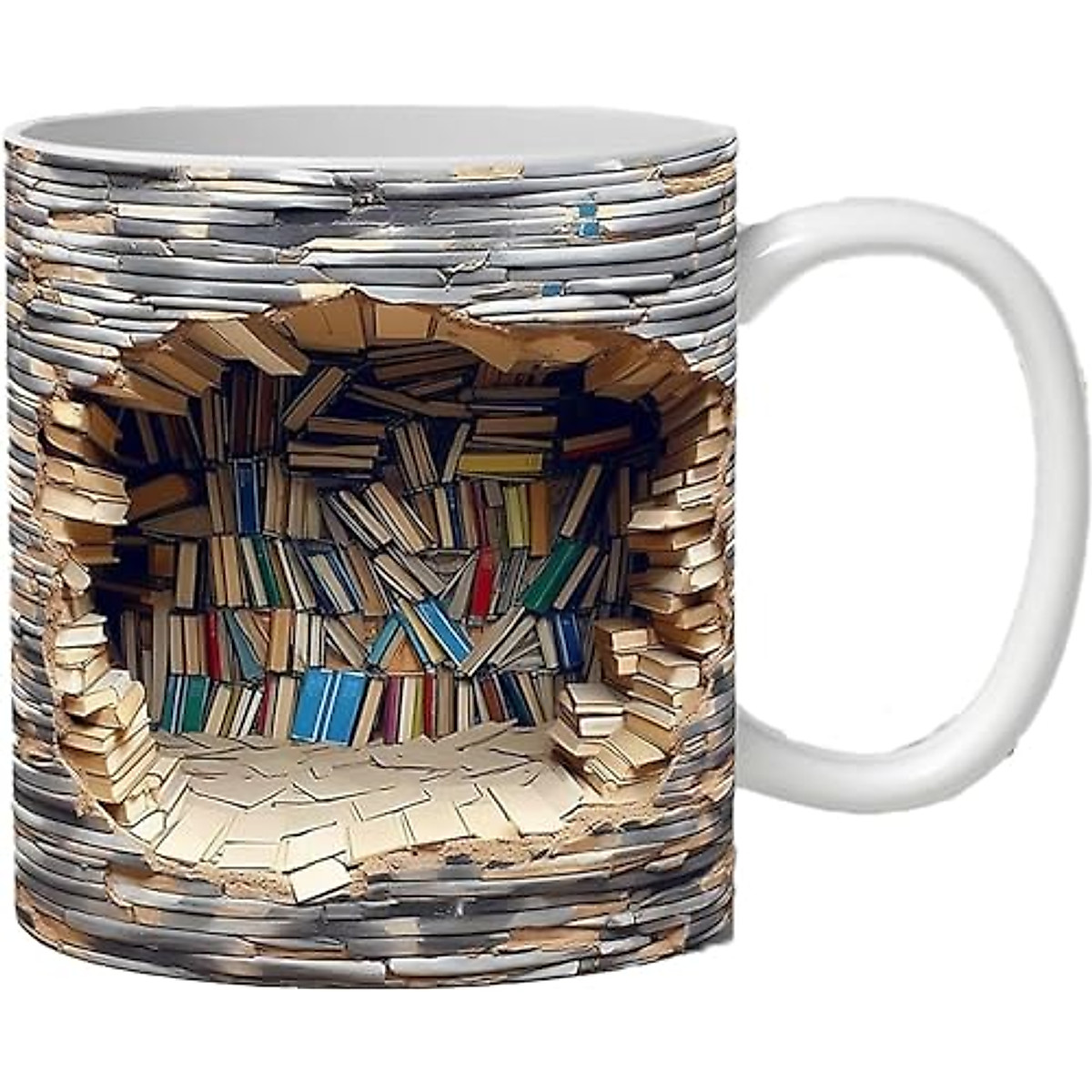 3D Effect Books Mugs, 3D Bookshelf Mug, Creative Space Design Multi-Purpose Mugs, Book Lovers Coffee Mug, Library Bookshelf Mug, Cute Mug Ceramic Coffee Mugs for Women and Men (A)