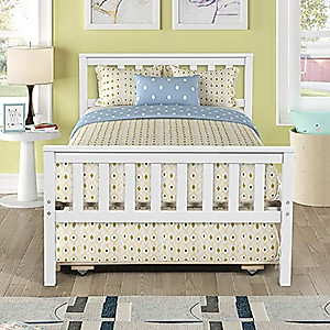 Twin Platform Bed with Trundle, Solid Wood Bed Frame with Headboard, Footboard for Teens Boys Girls,No Box Spring Needed (White)
