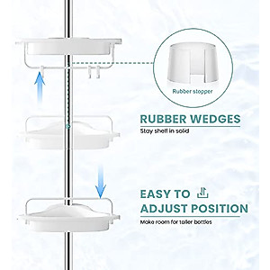 HomeHelper Rustproof Shower Caddy Corner Organizer for Bathroom, 4 Tier Bathtub Shower Storage Organizer with Tension Pole for Shampoo Holder, 56 to 114 Inch, White