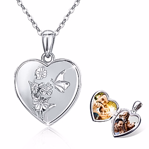 Butterfly Heart Locket Necklace That Hold 2 Photos, 925 Sterling Silver 3D Butterfly with Flowers Blooming Locket Necklace, silver, not known