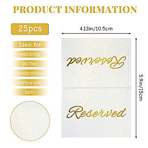 URROMA 25 Pcs Gold Wedding Reserved Table Signs, Double Sided Reserved Table Signs Gold Font Table Reserved Cards White Paper Reserved Table Tent Card