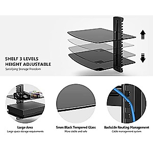 Fenge 2 Tiers Av Shelf Wall Mount Shelf Hold up to 22lbs Floating Shelves for Wall Under TV DVD Shelf Wall Mount Component Tempered Glass for PS4, Xbox, Game Console and Cable Box