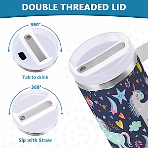 MCHIVER Unicorns 40 oz Tumbler with Handle and Straw Stainless Steel Vacuum Water Bottle Leak-proof Travel Coffee Mug Insulated Water Bottle for Office Car Home