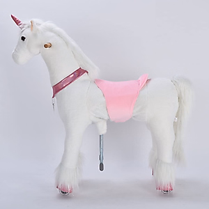 UFREE Large Ride on Horse, Action Pony Toy, Ride on Large 44 inch for Children 6 Years Old to Adult. (Unicorn, Pink Horn)