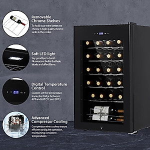28 Bottle Compressor Wine Cooler Refrigerator w/Lock, Compact Wine Cellar For Red, White, Champagne or Sparkling Wine, Digital Temperature Control,40f-65f Digital Temperature Control,Soft LED Light