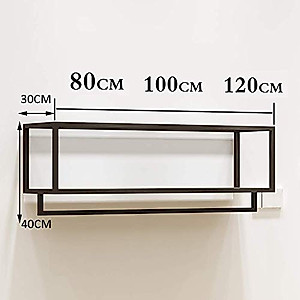 PIBM Stylish Simplicity Shelf Wall Mounted Floating Rack Shelves Iron Art Metal Bookshelf Display Stand Simple Storage Hangable Living Room,Clothing Store, Black , 100x30x40cm
