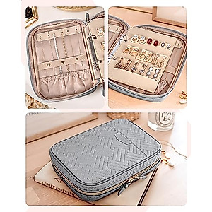 BAGSMART Jewelry Travel Organizer Case for Home Jewelry Organizer Storage Ring Binder Clear Bags Zipper Rolls Pouch for Necklaces, Earrings, Rings, Bracelets, Grey