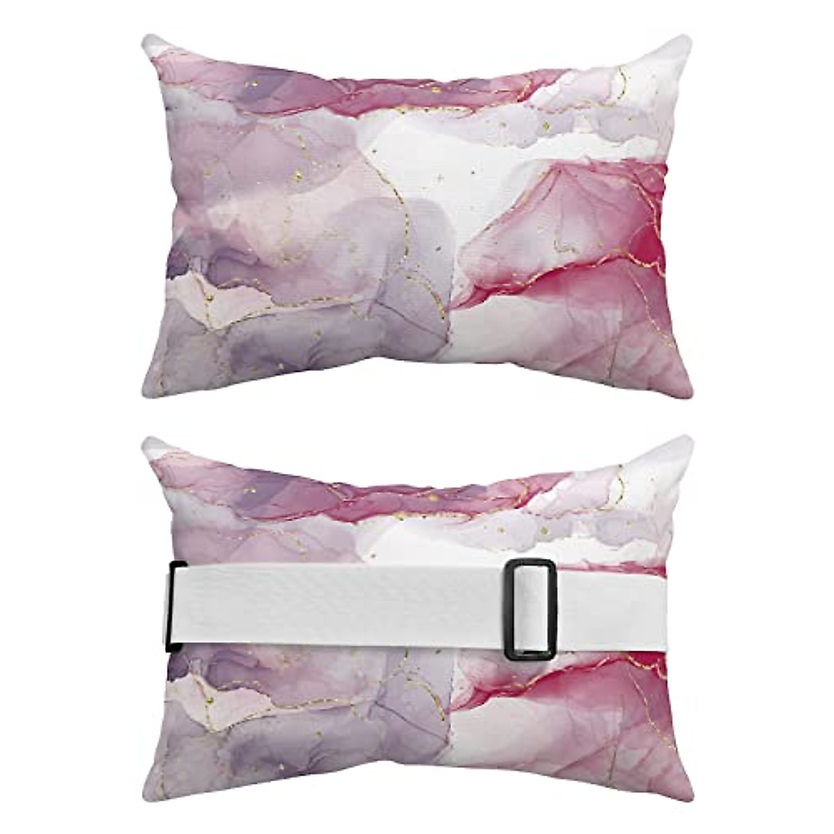 Recliner Head Pillow Ledge Loungers Chair Pillows with Insert Pink Marble Watercolor Lumbar Pillow with Adjustable Strap Outdoor Waterproof Patio Pillows for Couch Beach Pool Office Chair, 2 PCS