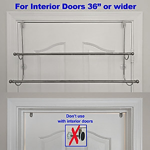 Insieme Extra Wide Over The Door Towel Rack for Bathroom, Two Tier Towel Hanger for 36 inch Door or 32.5 inch Plus Glass Shower Wall or Shower Door (Frameless or Frame to 2") Stylish, Stainless Steel