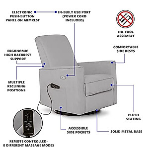 Evolur Harlow Deluxe Glider with Massager |Recliner| Rocker in Light Grey