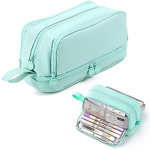 Large Capacity Pencil Case 4 Compartments, Pencil Case with Zipper Portable Handle, Aesthetic Pencil Case Stationery Organizer for Office College School Teen Girl Boy Men Women (Light Green)