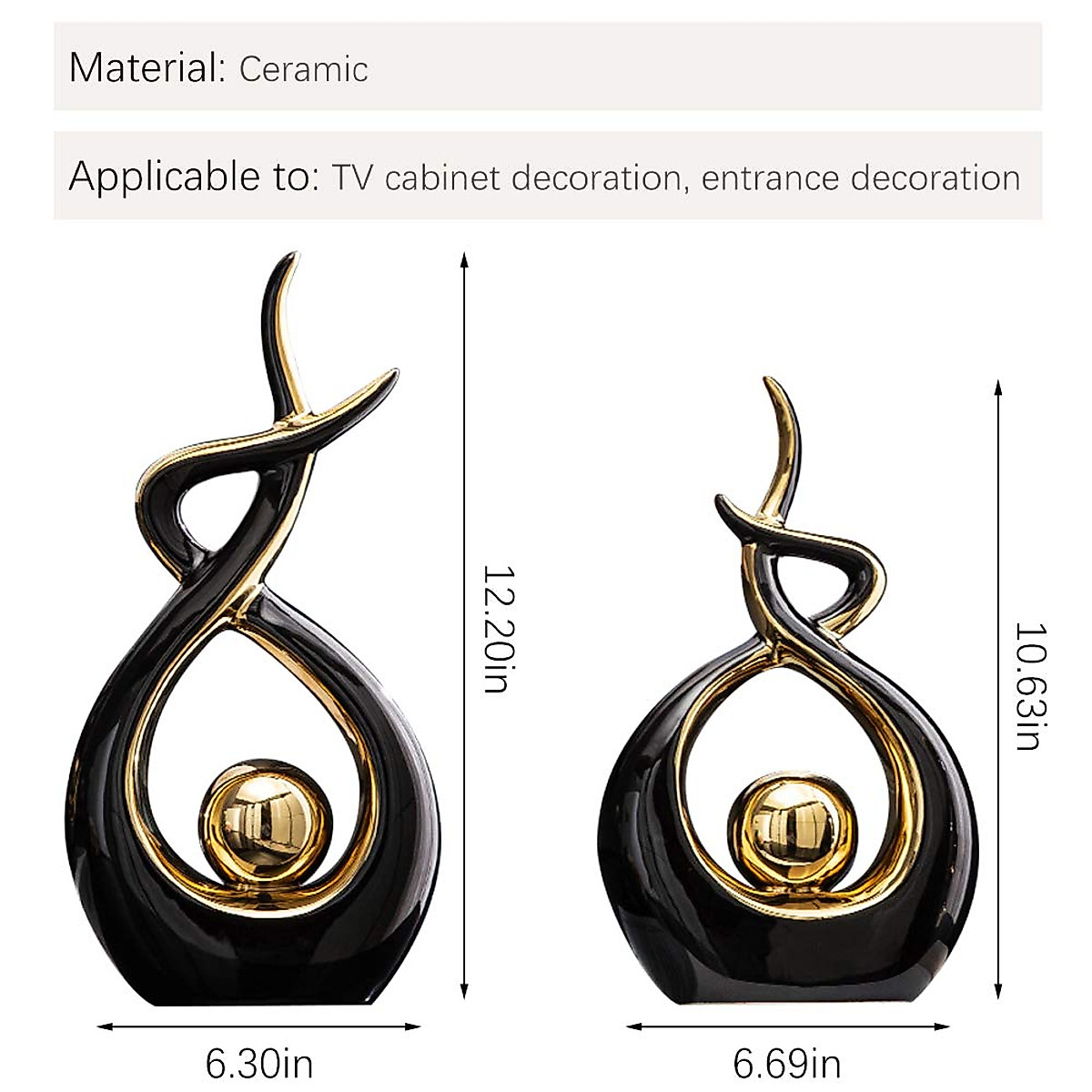 Pearlead Creative Ceramic Sculpture Abstract Ornament Figurine Gold Modern Statue for Home Office Decor Centerpiece Decoration Living Room 12.2 Inches Black
