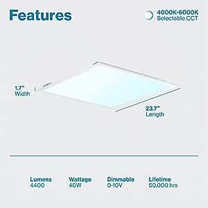 Sunco Lighting 24 Pack 2x2 LED Flat Panel Light, Selectable Color Temperature 4000K/5000K/6000K, 40W Dimmable 0-10V, 4400 LM, Dustproof Back-Lit Drop Ceiling Troffer Replacement Light Fixture ETL