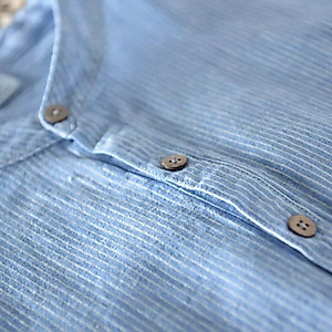 Men's Plus Size Shirt Retro Pure Color Cotton Linen Tee Baggy Stripe Embroidery Long Sleeve Button-Up T Shirts M-3XL