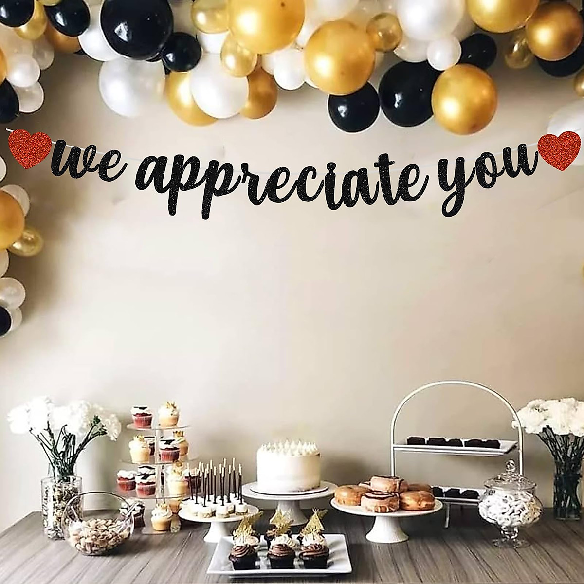 BEISHIDA Black We Appreciate You Banner,NO DIY,Employee Appreciation Banner for Office Party Decorations,Thank you for Employee Teacher Doctor Nurse Staff Appreciation Banner