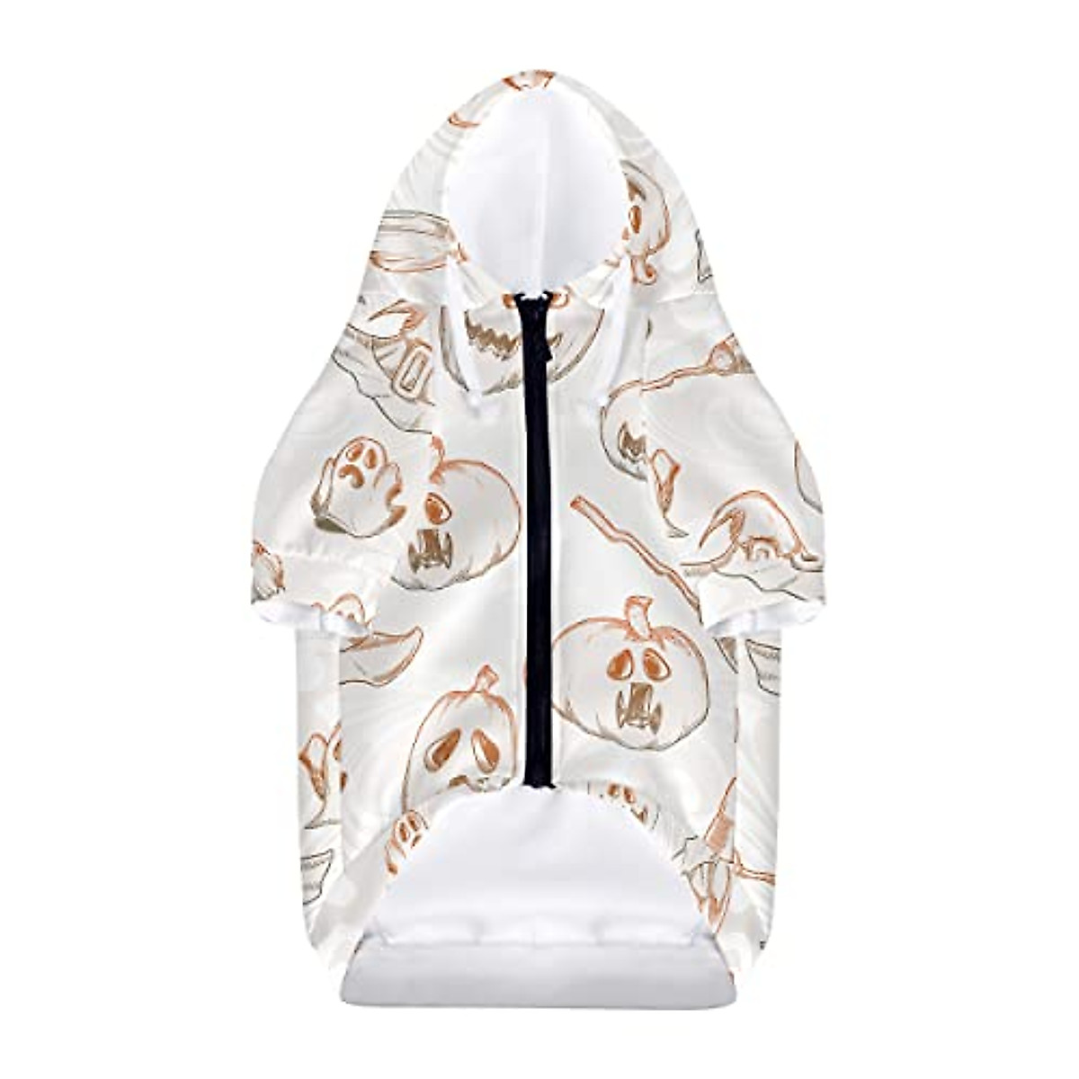 DDFS Classic White Color Dog Halloween Costumes Puppy Clothes with Pocket Fashion Design Pumpkin Pattern Comfy Soft Flattering Doggie Outdoor Pullover Dog Hoodies Puppy Shirts Sweatshirts Small Size