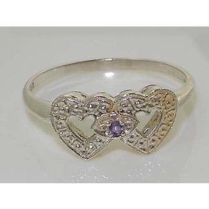 LetsBuyGold 925 Sterling Silver Natural Amethyst Womens Sweetheart Ring - Sizes 4 to 12 Available