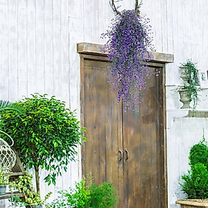 RECUTMS Vine Plant Fake 4 Pcs Ferns Plants Large Faux Artificial Hanging Plants Wall Plants Fake Ivy Room Decor Home Garden Wedding Party Indoor Outdoor Decorations(Purple 4P)