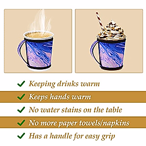 TIESOME Reusable Iced Coffee Insulator Sleeve with Handle, Cold And Hot Drink Neoprene Cup Sleeve Coffee Cup Holder Beverages Sleeve for Soda Latte Tea Other Coffee Cups(Marble)
