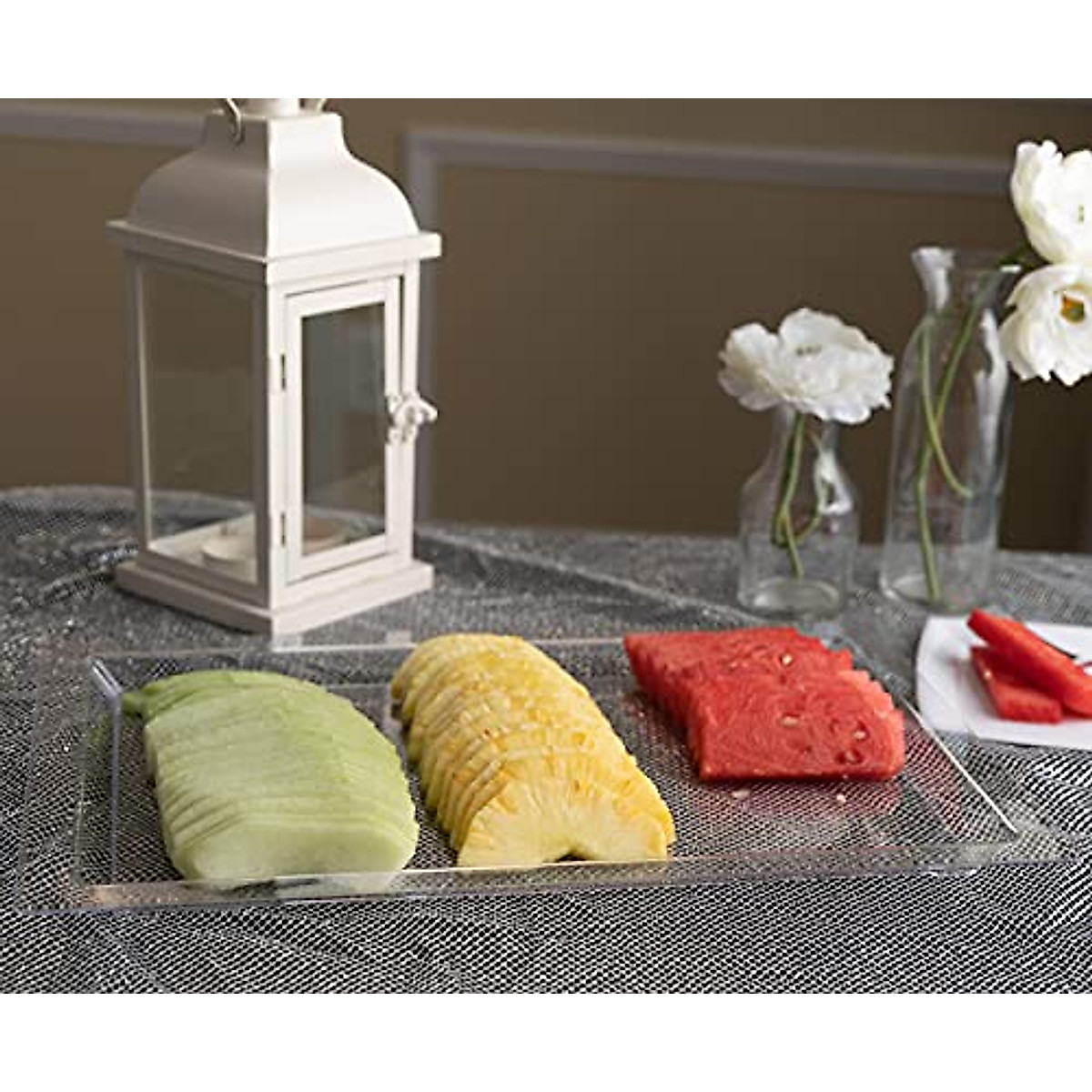 PARTY BARGAINS 16" x 11" Plastic Serving Trays - (4 Pack) Disposable Clear Plastic Trays, Excellent for Weddings, Buffets, Birthday Parties