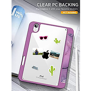 MoKo Case Fit New iPad Mini 6 Case with Pencil Holder (6th Gen 8.3 inch 2021), Soft TPU Frame Hard PC Clear Transparent Back Shell Smart Cover for iPad Mini 6 2021, Auto Wake/Sleep, Marble Gold Purple