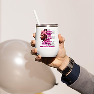 Gift Cancer Survivors Black I am The Storm Pink Ribbon 12oz Wine Tumbler Cup