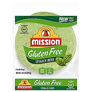 Mission Gluten Free Spinach Herb Tortilla Wraps (2 Packs) - Vegan - High Fiber - (12 Tortillas)