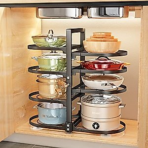 Pots and Pans Organizer for Cabinet, PXRACK 8 Tier Snap-on and Adjustable Pan Organizer Rack for Under Cabinet, Pot Organizer for Kitchen Organization & Storage, Rustproof Pot Lid Organizer (8 Tier)