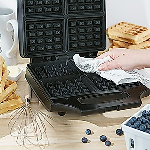 BELLA 4 Slice Non-Stick Belgian Waffle Maker, Fluffy Restaurant-Style Waffles in Under 6 Minutes, Quickly Makes 4 Large 4” x 4.5” & 1.2” Thick Waffles, Easily Wipe and Clean, Stainless Steel/Black