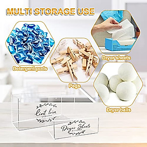 Acrylic Dryer Sheet Holder with Lint Bin, KMOTASUO Clear Dryer Fabric Sheet Holder Storage Box Dispenser, Minimalist Dryer Sheets Fabric Softener Container for Laundry Room Decor