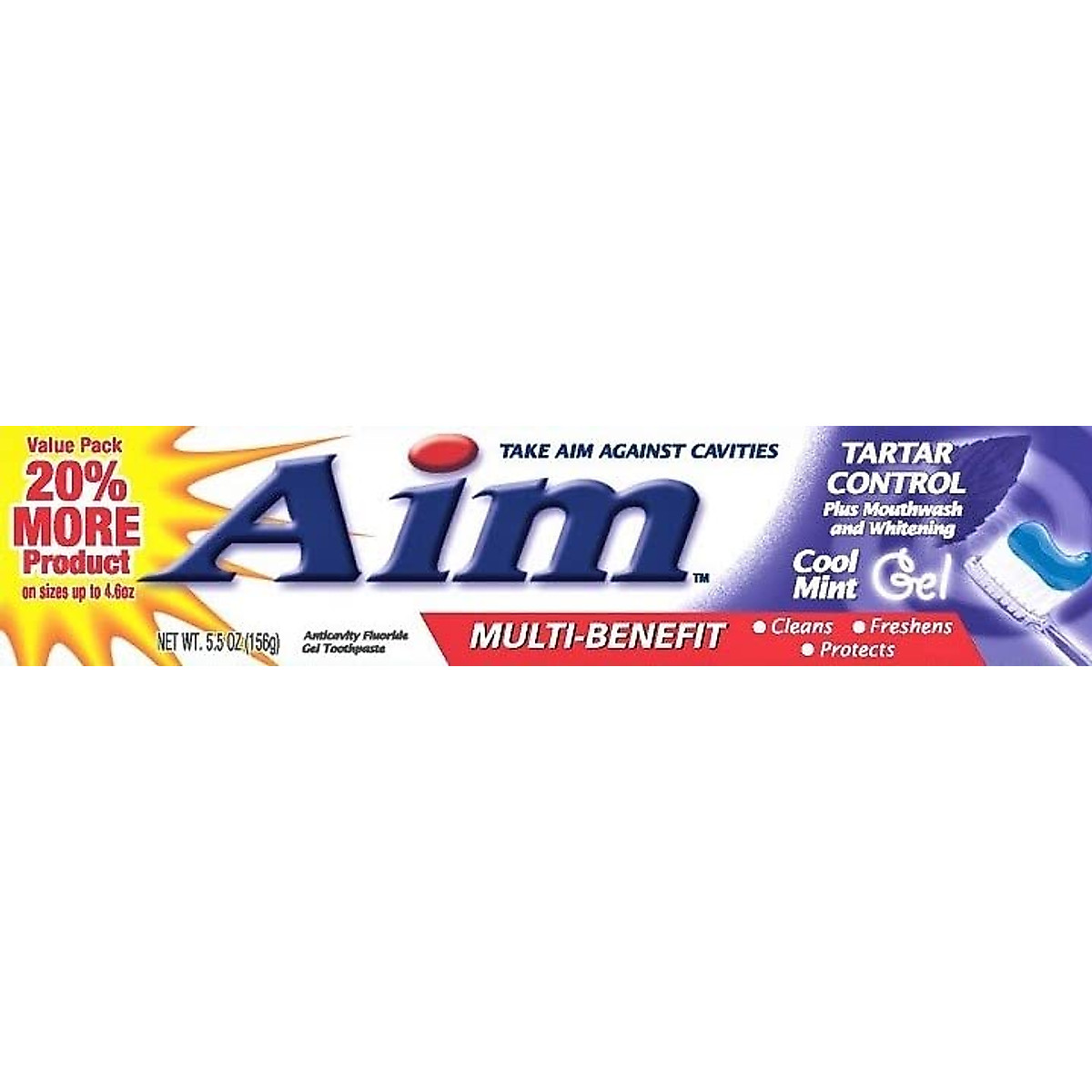 Aim Tartar Control Anticavity Fluoride Toothpaste Gel - 5.5 Ounce (Pack of 2)