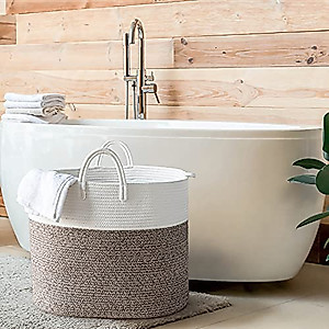 INDRESSME Large Laundry Baskets with Handles, Woven Basket for Storage Blankets Towels Yoga Mat, Hampers for Laundry Room or Nursery Room or Dorm Room, 19.7 x 11.8 x 16.9 inches, Brown