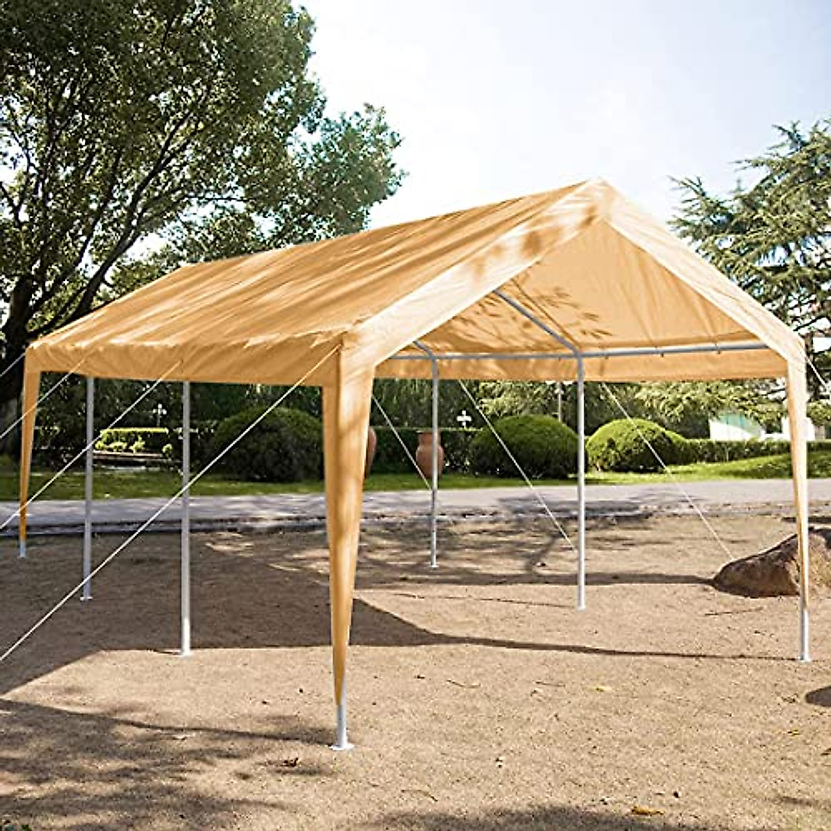 Quictent 10'x20' Heavy Duty Carport Gazebo Canopy Garage Outdoor Car Shelter Beige (with Windows)