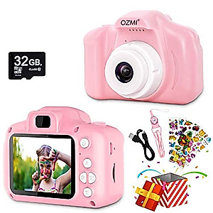 OZMI Upgrade Kids Selfie Camera for Girls, Children HD Digital Video Camera for Toddler, Christmas Birthday Gift for Girl Age 3-12, Toy Camera for 3 4 5 6 7 8 9 10 Year Old Girl with 32GB SD Card-Pink