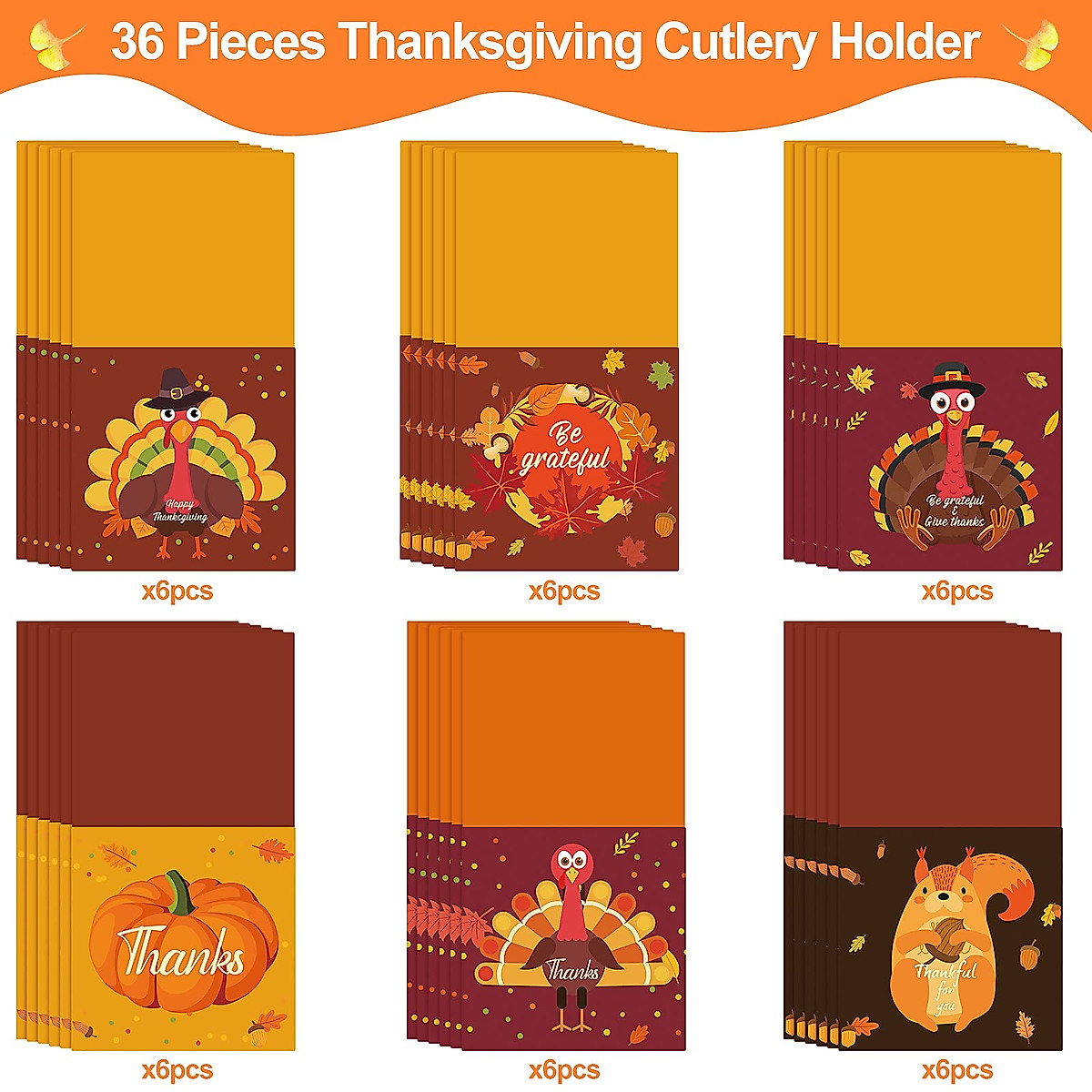 36 Pieces Thanksgiving Cutlery Holder Set for Thanksgiving Turkey Utensil Decor, Silverware Holder for TurkeyThanksgiving Table Decorations