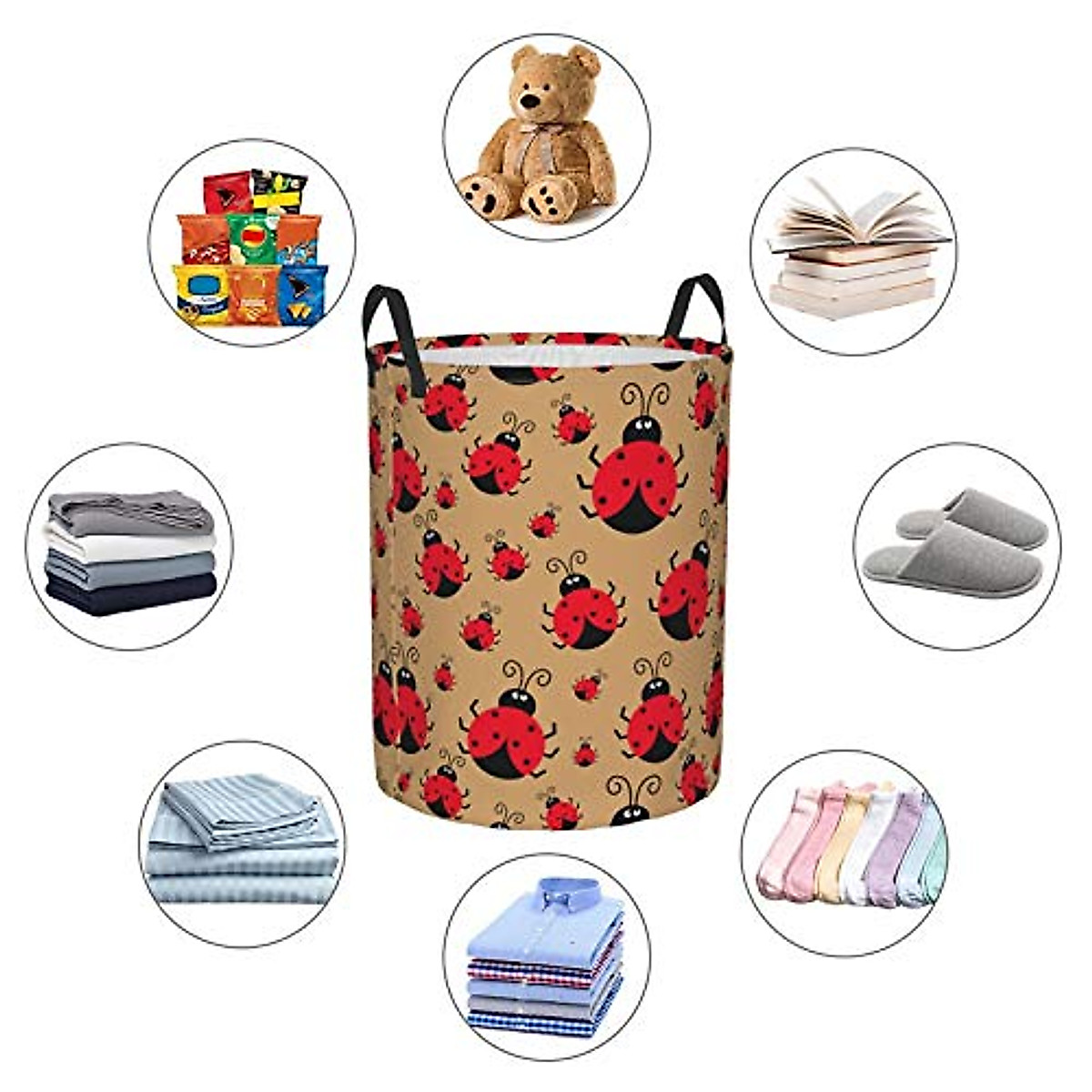 FeHuew Childish Seamless Cute Ladybug Collapsible Laundry Basket with Handle Waterproof Fabric Hamper Laundry Storage Baskets Organizer Large Bins for Dirty Clothes,toys,Bathroom