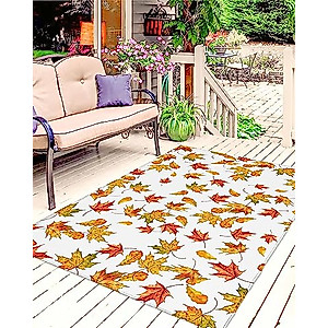 Fall Maple Leaf Outdoor Area Rug 4'x6',Patio Balcony Porch Front Door Camping Camper Deck Runner Rug,Washable Carpet Indoor Living Room/Kitchen,Hallway Floor Mat Thanksgiving Autumn Orange Leaves