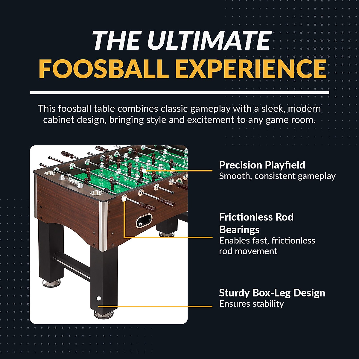 Hathaway Primo 56-In Foosball Table for Family Game Room - With E-Z Spin Bearings, Analog Scoring Units, Solid MDF Cabinet, Easy-Grip Handles & Adjustable Leg Levelers - Wood Grain Finish