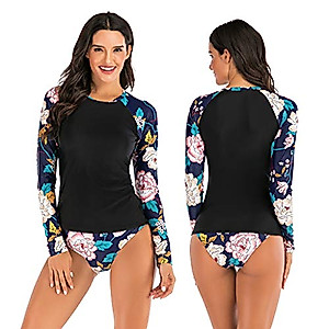 Missli Women Sunscreen Long Sleeve Floral Print Tankini Beach Surfing Suit Swimwear Bathing Suits Two Piece Swimsuits