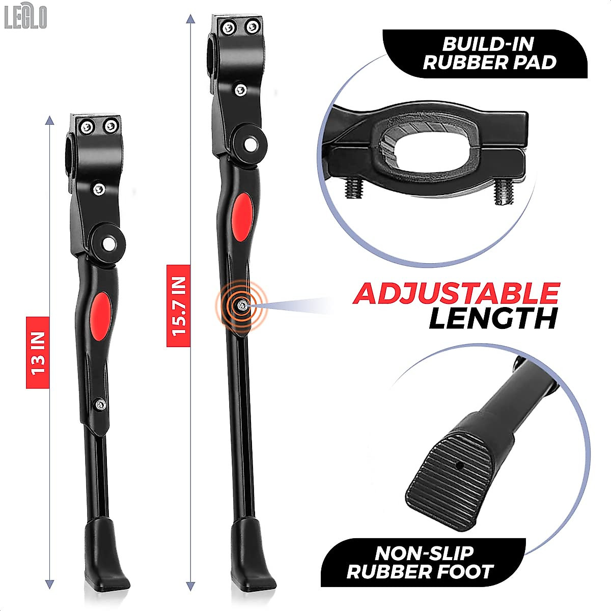 Bike Kickstand for Mountain Bike - Adjustable Bicycle Accessories for Adult Bikes Side Stand Bicycle Kickstand Mountain Bike Side Kick - Diameter 22, 27.5 28 Inch Aluminium Black Road Bike Kickstands