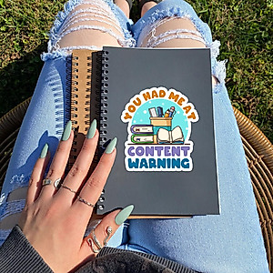 You Had Me At Content Warning Sticker, Smut Stickers, Book Lover Stickers, Romance Reader Stickers, Water Assistant Die-Cut Vinyl Decals for Laptop, Phone, Guitar, Water Bottles, Kindle Stickers