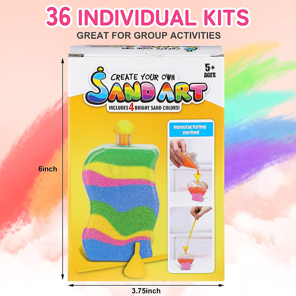 Deekin Sand Art Kits for Kids Create Your Own Clear Sand Art Bottles with Funnels and Sticks, DIY Colored Sand Arts and Crafts for Boys Girls(24 Sets)