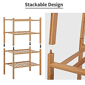 YODUENOVA Bamboo Shoe Rack, 4-Tier Free Standing Shoe organizer, Stackable Storage shoe shelf, Wooden Shoe Rack, Small Shoe Rack Wood for Closet, Enterway, Bath Room, Living Room, Hallway