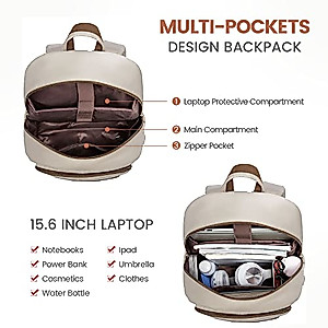 LOVEVOOK Travel Laptop Backpack Women,15.6 Inch Water Resistant Travel Backpack for Women,Work Computer Back Pack for College Business,Khaki