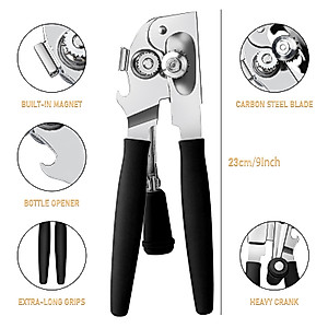 JPH Commercial Can Opener Manual Heavy Duty - Easy to Use with Comfortable Easy Crank Handle - Swing Grip Design, Hand Can Opener, Includes Built in Bottle Opener (Extra Large)