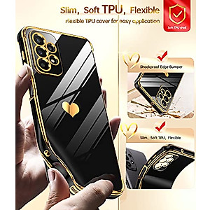 LeYi for Galaxy A23 5G Phone Case: with Screen Protector [2 Pcs]+ Full Camera Protection, Love Heart Plating Girly Women Cute Luxury Soft TPU Case for Samsung A23 5G, Black