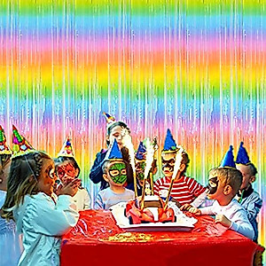 Shiny Rainbow Foil Fringe Curtain - 2pcs 3.2ft x 8.2ft Metallic Tinsel Rainbow Streamers for Photo Booth Backdrop Prop Birthday Wedding Bridal Shower Baby Shower Bachelorette Party Decorations