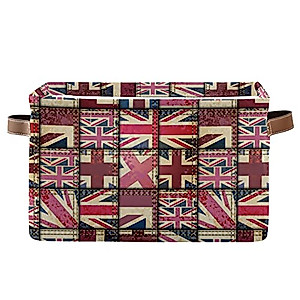 ALAZA Vintage British Flag Union Jack 3D Large Storage Basket with Handles Foldable Decorative 1 Pack Storage Bin Box for Organizing Living Room Shelves Office Closet Clothes