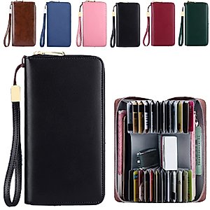 DKKD Unisex Anti-credit Card Fraud Multi-compartment Wallet, 24 Slots RFID Blocking Card Holder Large Long Leather Zipper Organizer Accordion Wallet, Huge Storage Capacity (Black)