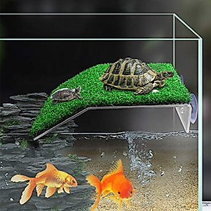 La La Pet® Creative Floating Tortoise Basking Platform with Artificial Grass & Ramp Turtle Resting Terrace Reptile Climbing Platform for Aquarium and Fish Tank Decor (L)